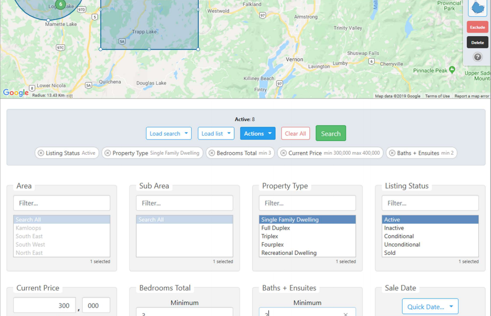 How to use the Map Search feature in the Search tab. – RealtyServer